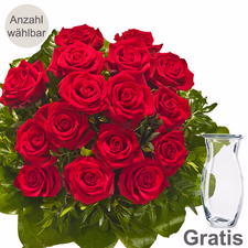 Roter Rosenstrauß mit Vase - Blumen online verschicken auf FloraPrima.de