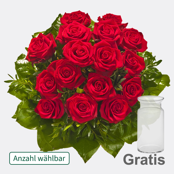 Roter Rosenstrauß mit Vase - Blumen online verschicken auf FloraPrima.de