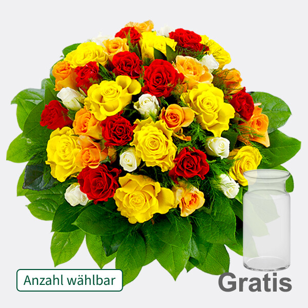 Bunter Rosenstrauß mit Vase - Blumen online verschicken auf FloraPrima.de